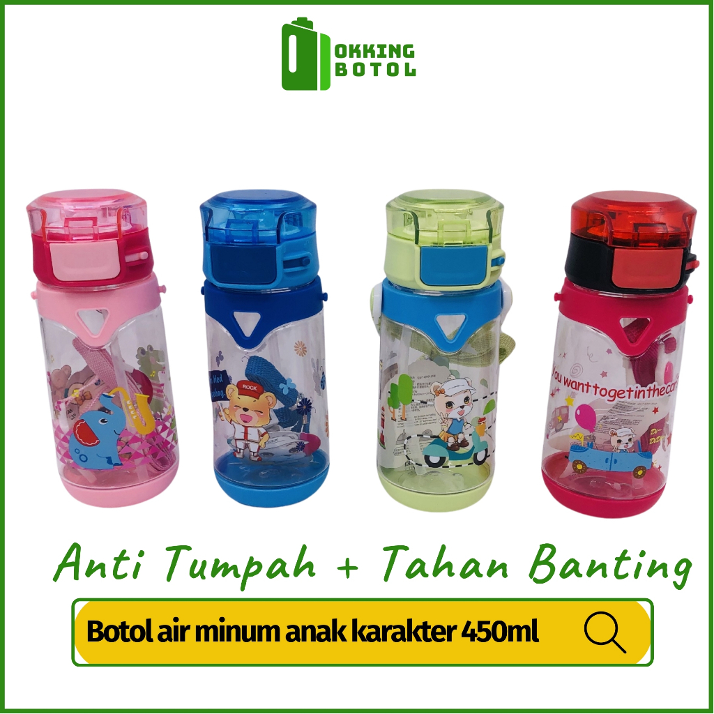 Jual Botol air minum anak gambar beruang 450ml / Botol air minum anak sedotan tali 450ml BPA ...
