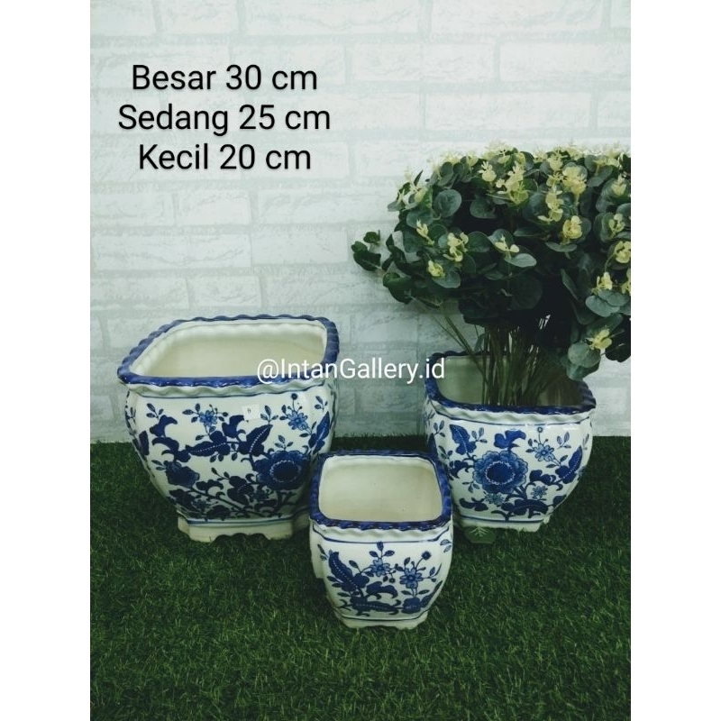 Jual Pot Tanam Segi Biru Putih Keramik | Shopee Indonesia