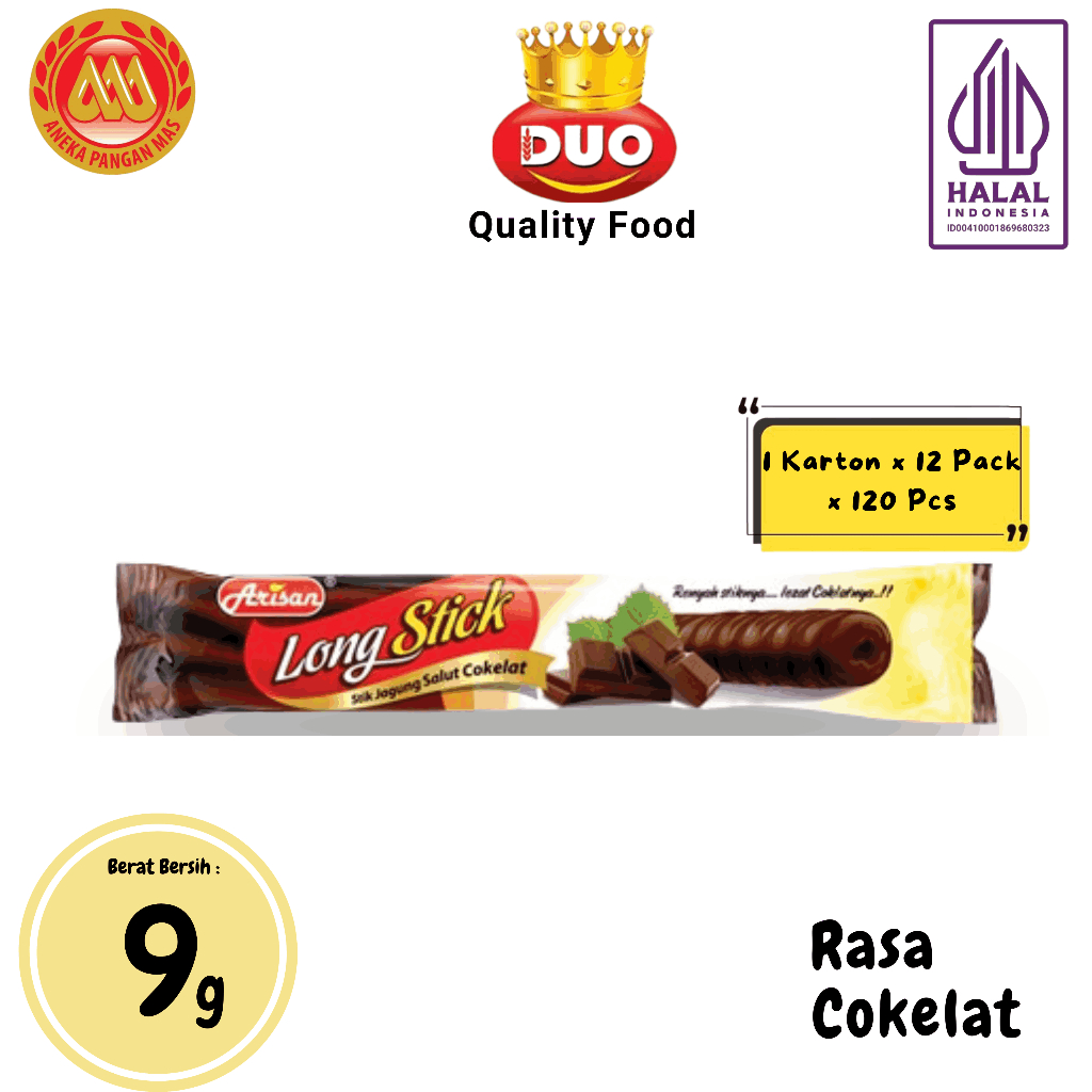 Jual DUO Long Stick Arisan Snack Wafer Salut Cokelat (1 Karton X 12 ...