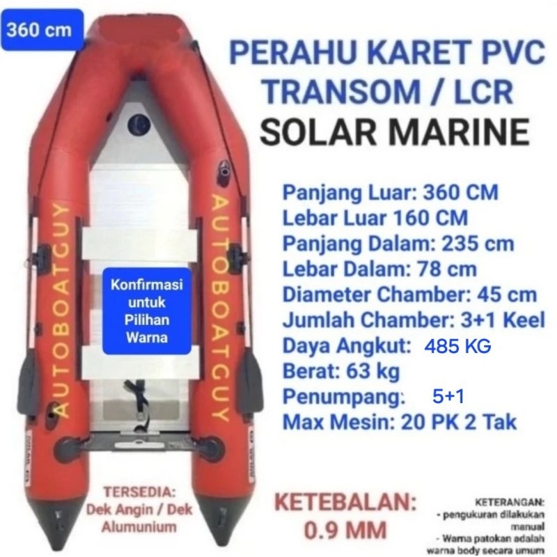 Jual Perahu Karet 360 CM PVC 0.9 MM SOLAR MARINE Transom LCR Rescue 6 ...