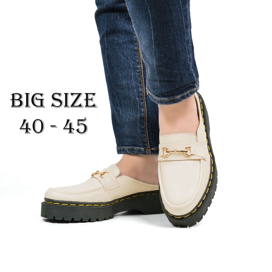 Jual BIG SIZE - Sepatu Docmart Wanita Loafer Mules Slip on Krem Ukuran ...