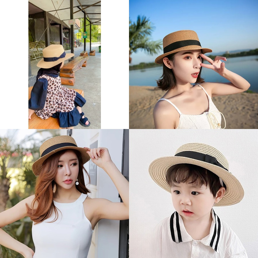 Jual topi boater wanita & anak - topi bulat pantai pita summerhat ...