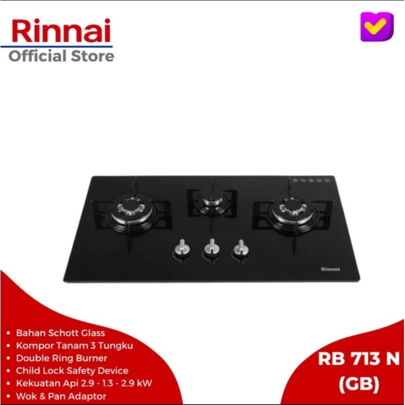 Jual RINNAI KOMPOR GAS TANAM 3TUNGKU RB-713N(GB) | Shopee Indonesia