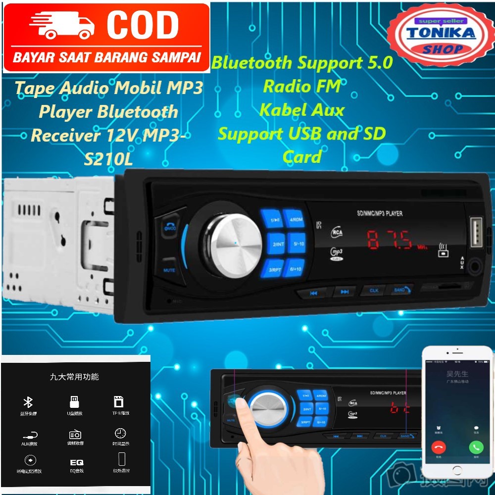 Jual Tape Mobil Bluetooth head unit single din Multifungsi MP3 car ...