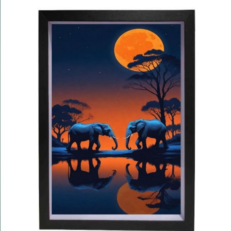 Jual Poster cetak hiasan dinding gambar gajah kembar senja dekorasi ...