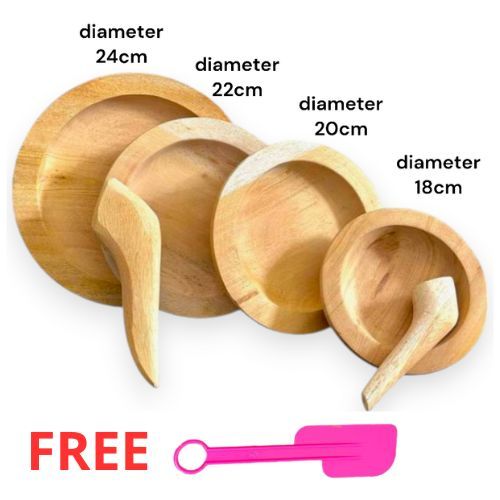 Jual Cobek Kayu + Ulekan Ukuran 16 18 20 22 CM Bahan Kayu Pinus / Coet ...