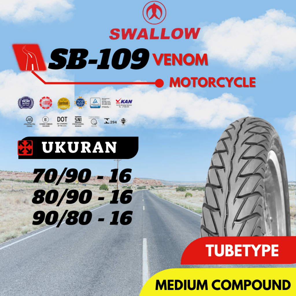 Jual BAN MOTOR SWALLOW SB-109 VENOM UKURAN 70/90 80/90 90/80 RING 16 ...