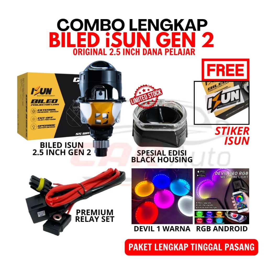 Jual Paket Biled iSUN Gen 2 2.5 inch Lengkap Original Motor Mobil Dana ...
