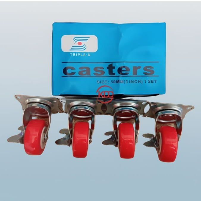 Jual Roda troli 2 inch hidup dengan rem pvc merah 4 pcs roda etalase ...