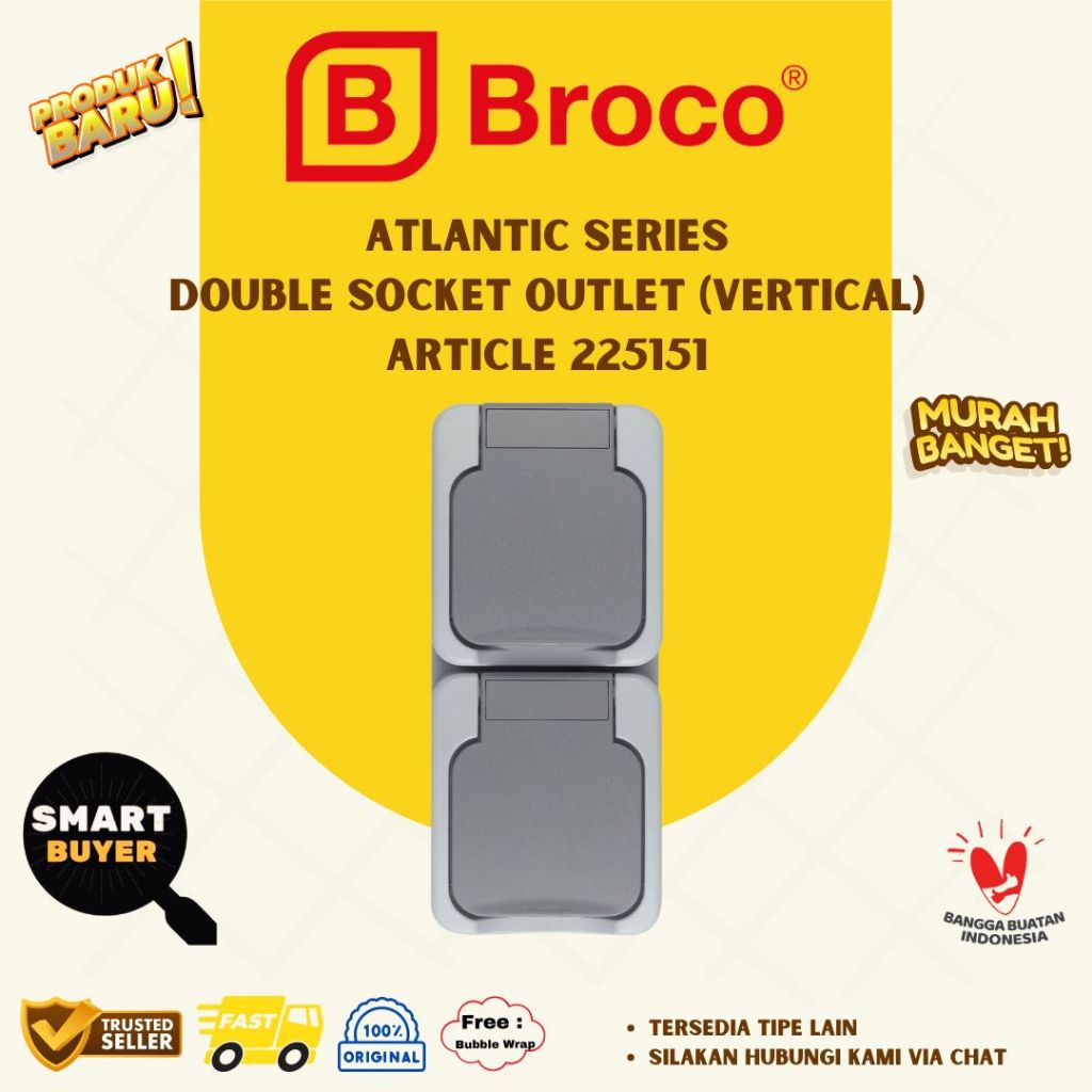 Jual BROCO Atlantic 225151 Stop Kontak 2G Double Socket Outlet Vertical ...