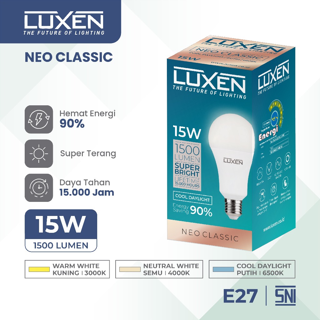 Jual LUXEN BOLA LAMPU LED NEO CLASSIC 15 Watt Cahaya Kuning | Shopee Indonesia