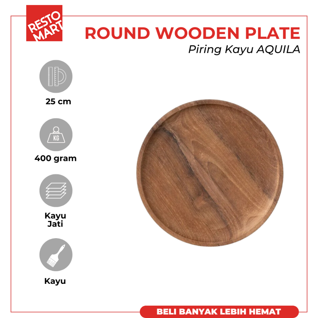 Jual Round Wooden Plate 10" / Piring Kayu 25.4 cm AQUILA Jati (0888159 ...
