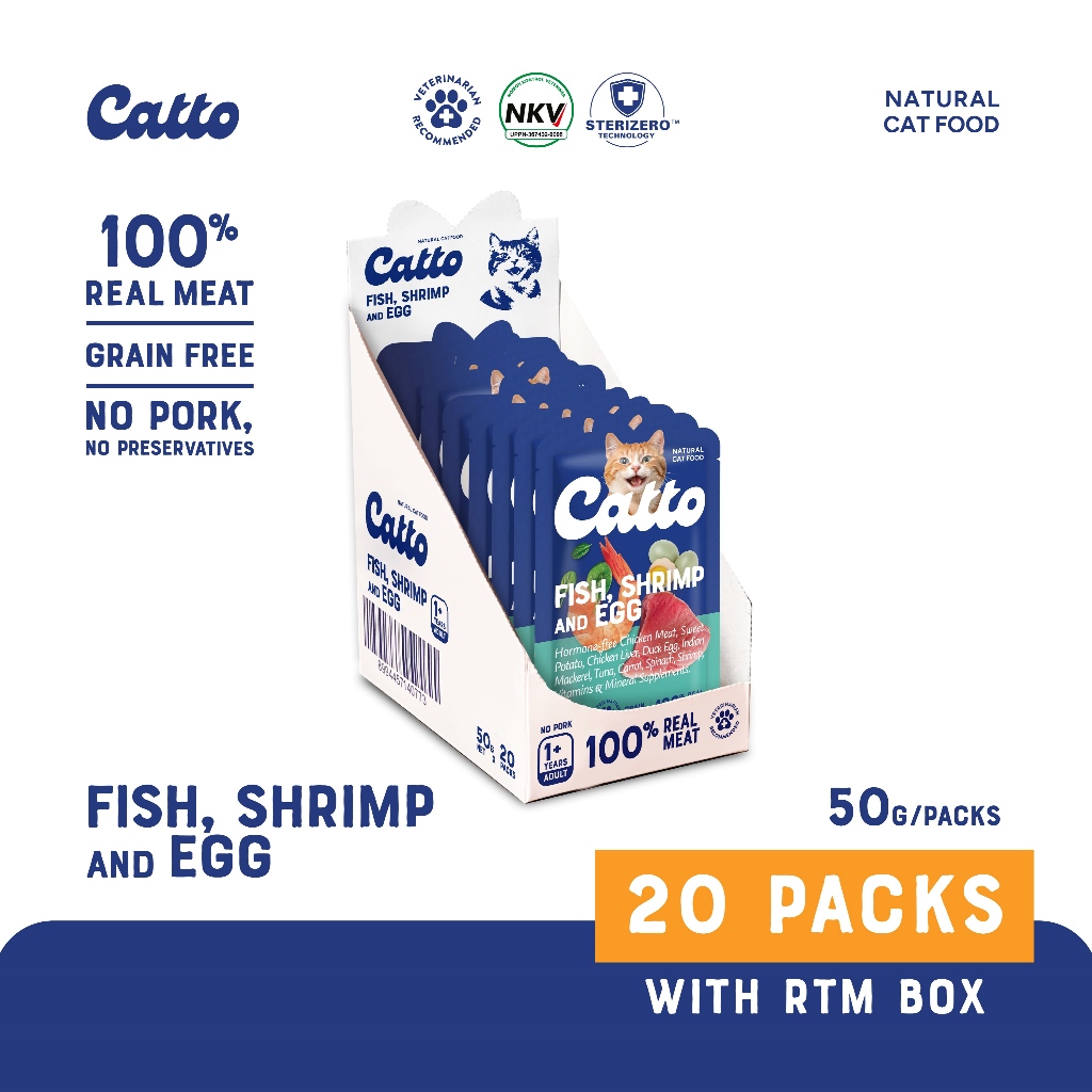 Jual Catto Fresh Natural Wet Cat Food - Adult Shrimp and Egg 50gr x 20 ...