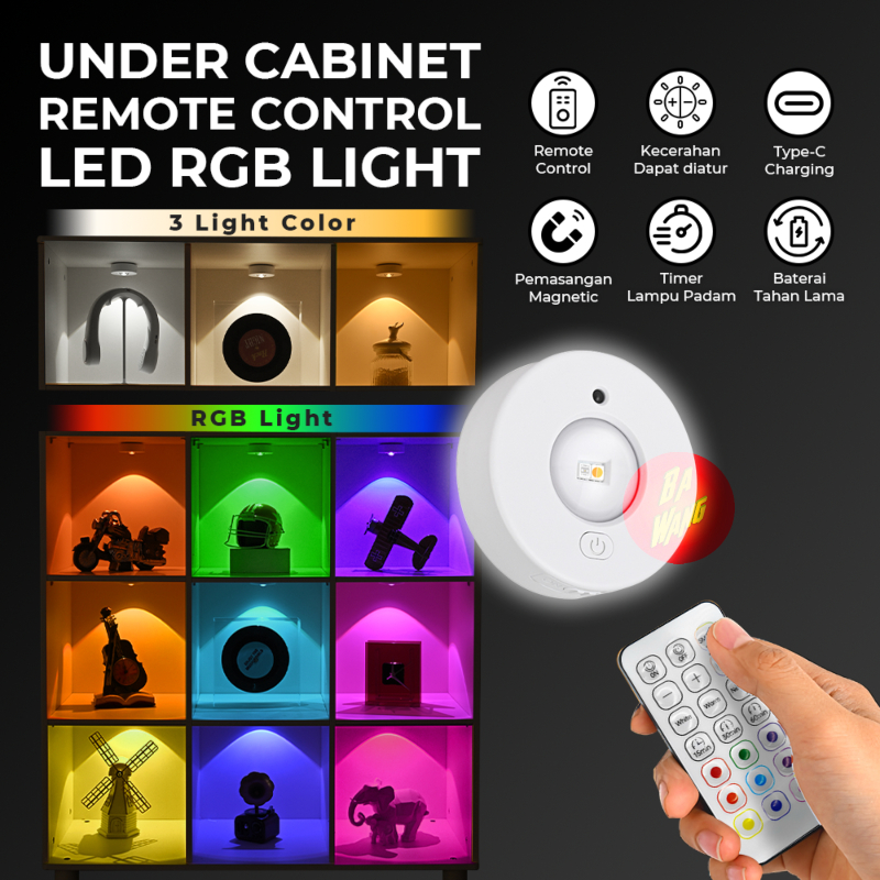 Jual LED Under Cabinet Kabinet Spot Light Magnetic Lamp Lighting RGB ...