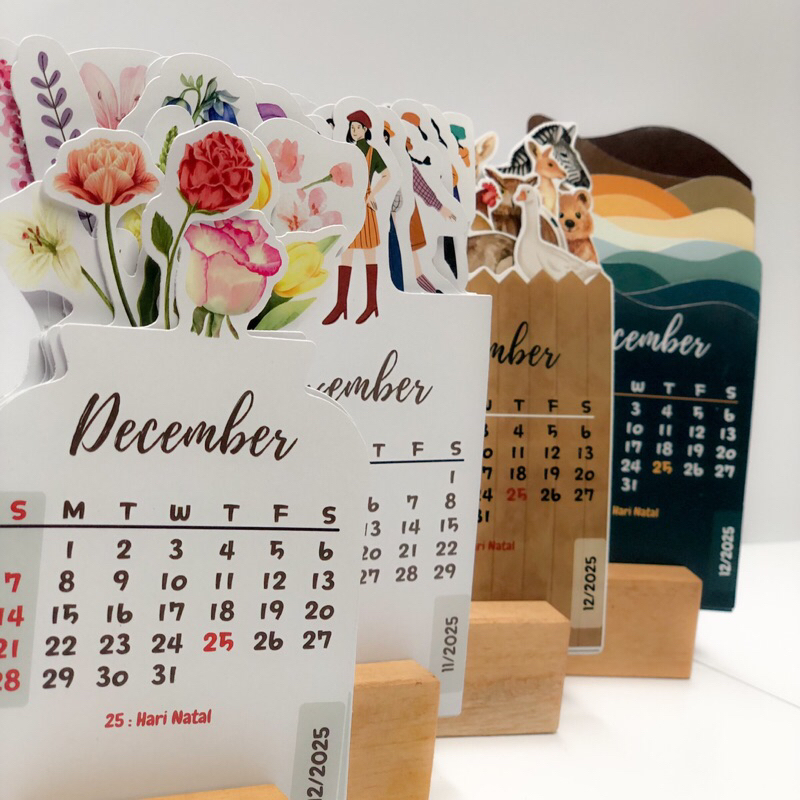 Jual [WOOD KALENDER] Kalender Meja Aesthetic dengan stand kayu (7,5 x ...