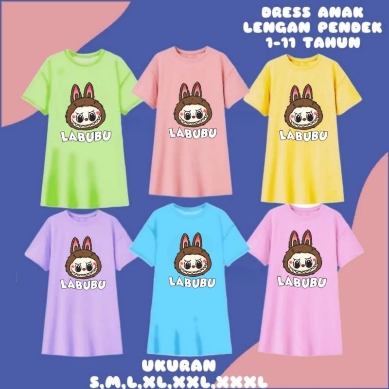 Jual Dress Daster ANAK Perempuan usia 1-12Tahun gambar viral LABUBU ...