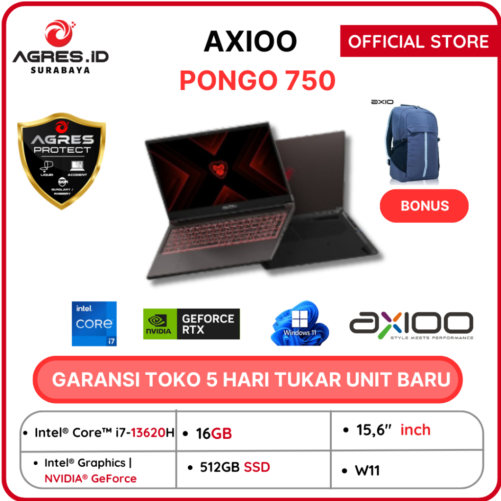 Jual AXIOO PONGO 750 I7 13620H RTX4050 6gb/ 16gb 512gb 15.6FHD 144HZ ...