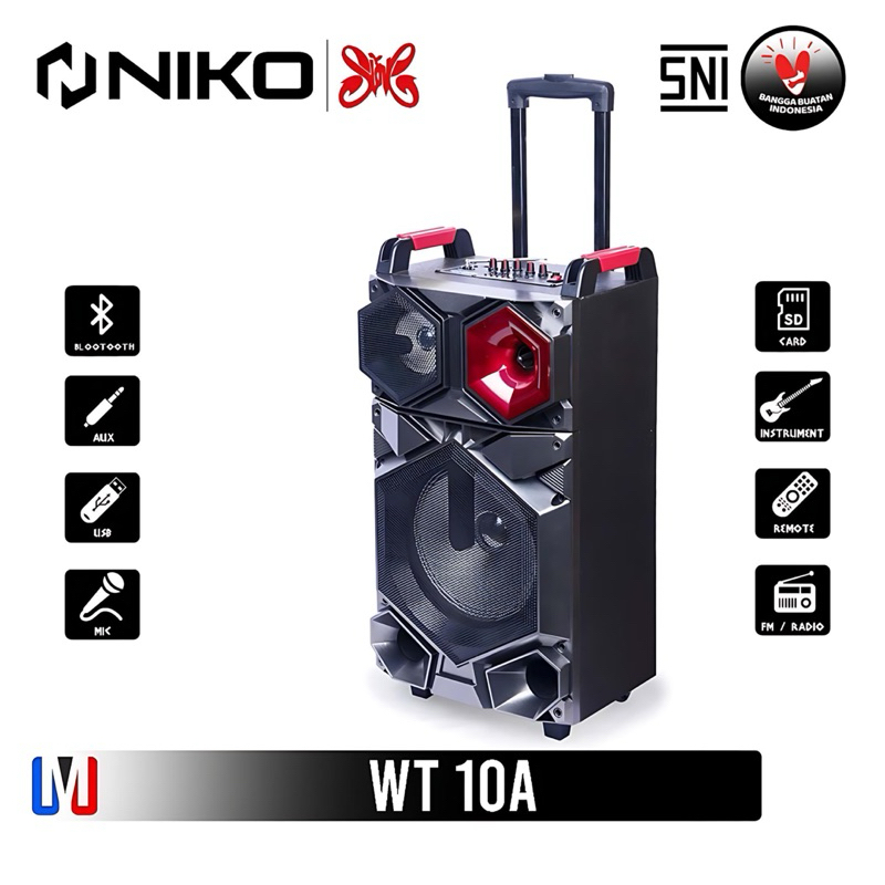 Jual Trolley Speaker NIKO WT10A free mic wireless speaker bluetooth ...