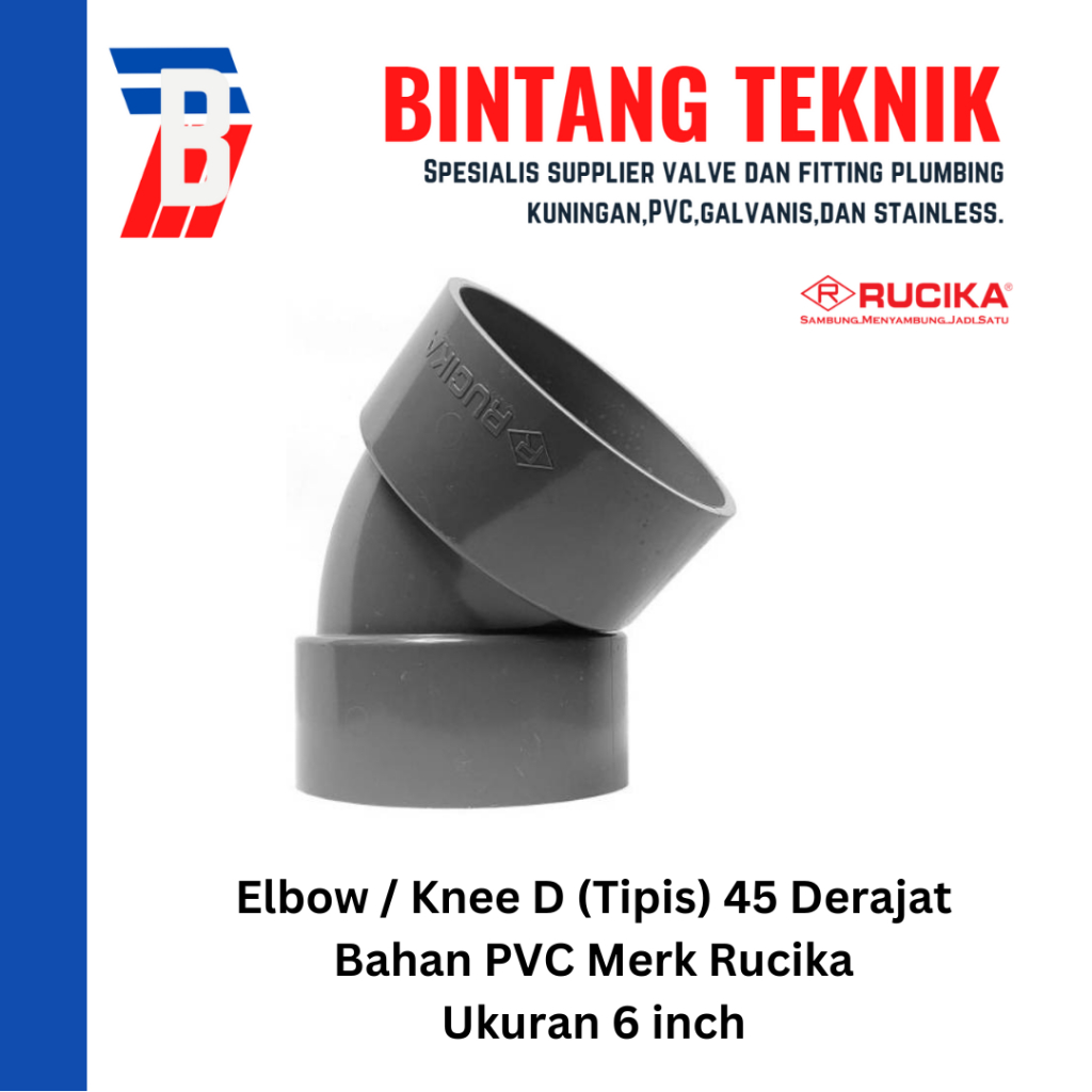 Jual Elbow / Knee PVC Rucika 6" Inch D (Tipis) 45 Derajat | Shopee ...