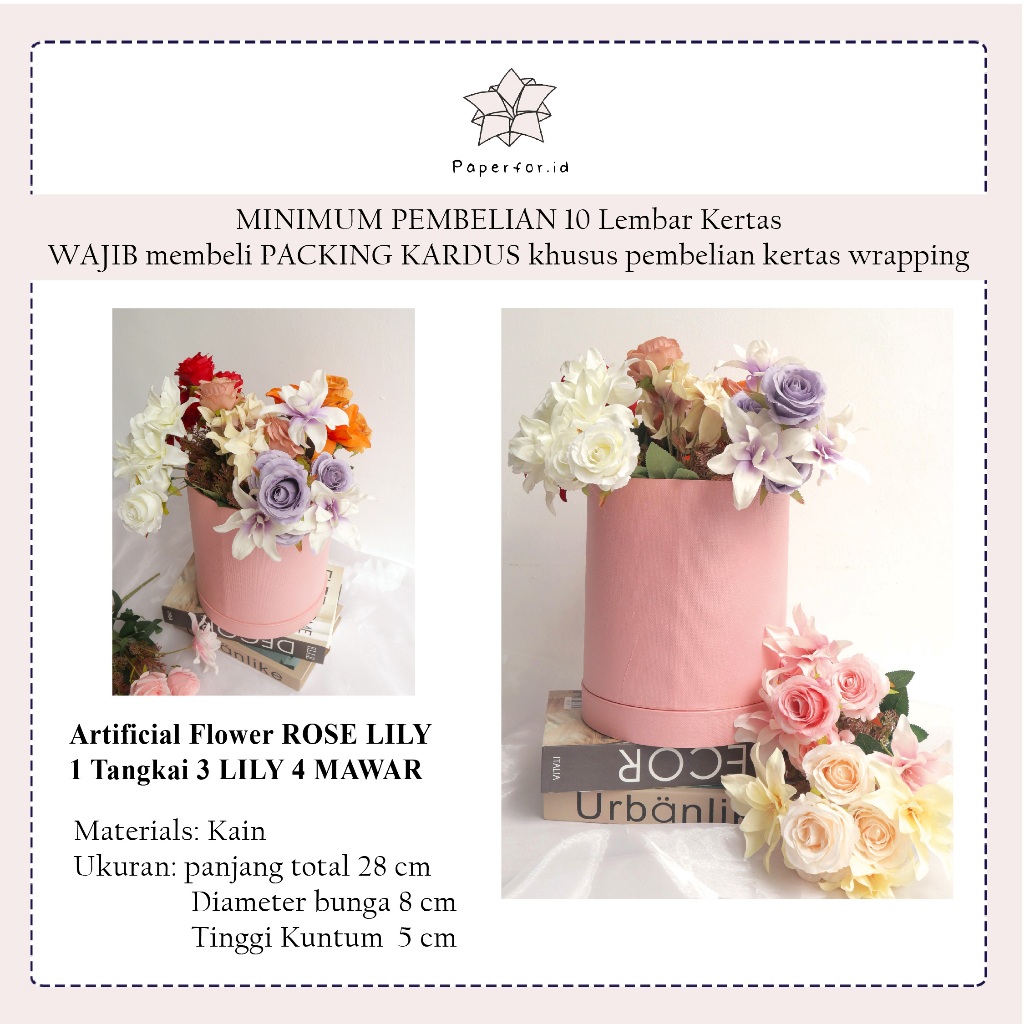 Jual ECER - Bunga Palsu Artificial Flower ROSE MAWAR MIX LILY (4 mawar 3 Lily) isi 1 tangkai ...