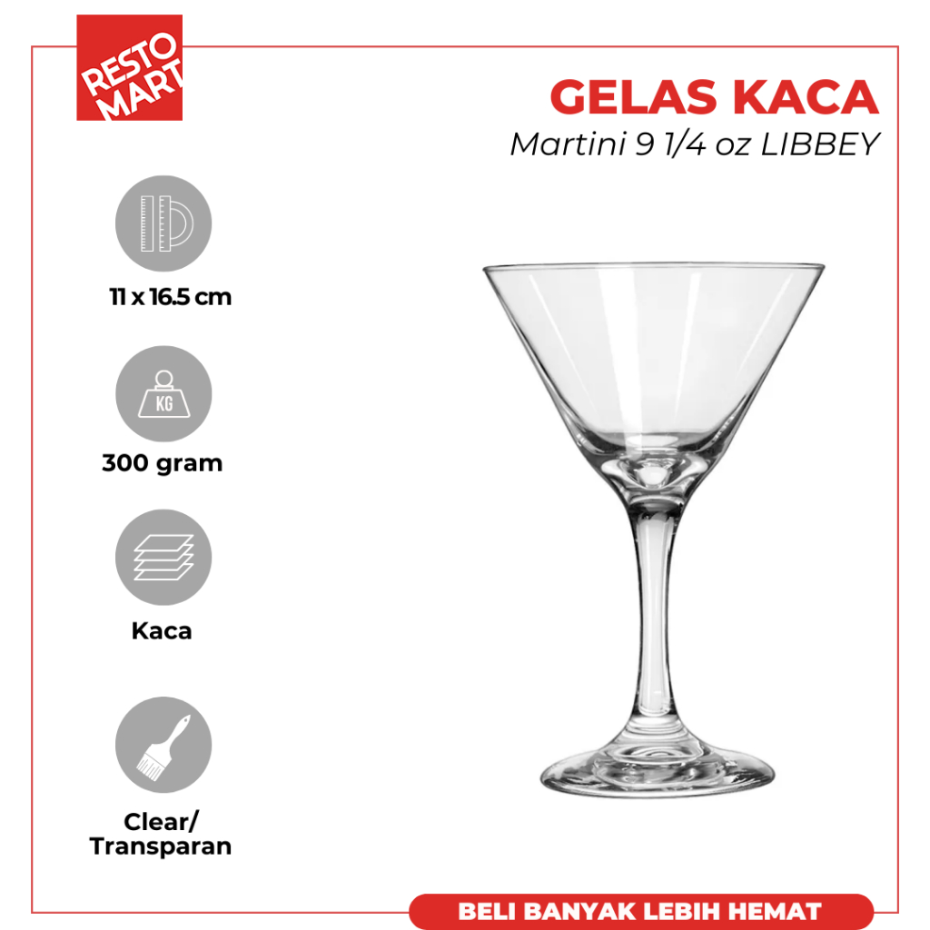 Jual Gelas Cocktail 273 ml / Glass Martini LIBBEY Kaca 9.25 oz (2063045 ...