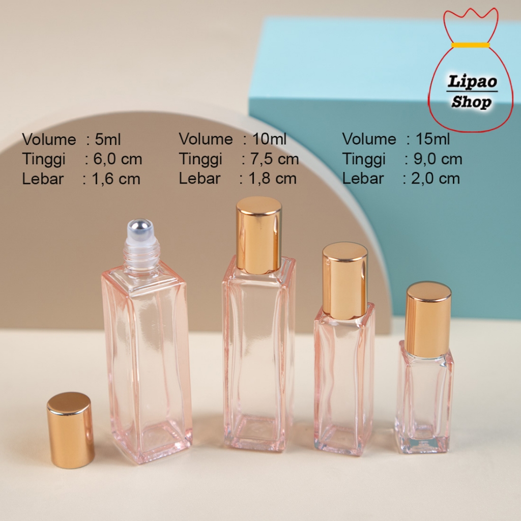 Jual Botol Roll On 5ml 10ml 15ml Kaca PINK TRANSPARAN Bola Besi Parfum ...