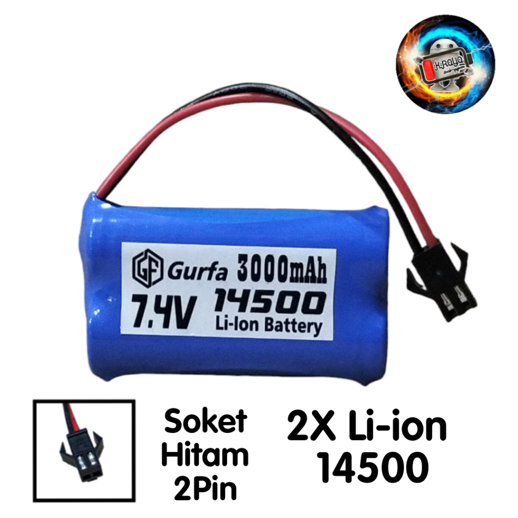 Jual Baterai 14500 Li-ION 7.4V-3000mAh Soket Hitam 2 Pin Untuk speaker ...