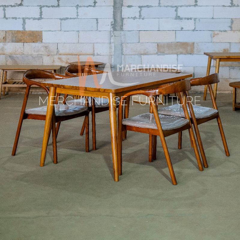 Jual Satu Set Meja Makan Retro Scandinavian Minimalis Jati - Kursi Cafe Resto Type Selly ...