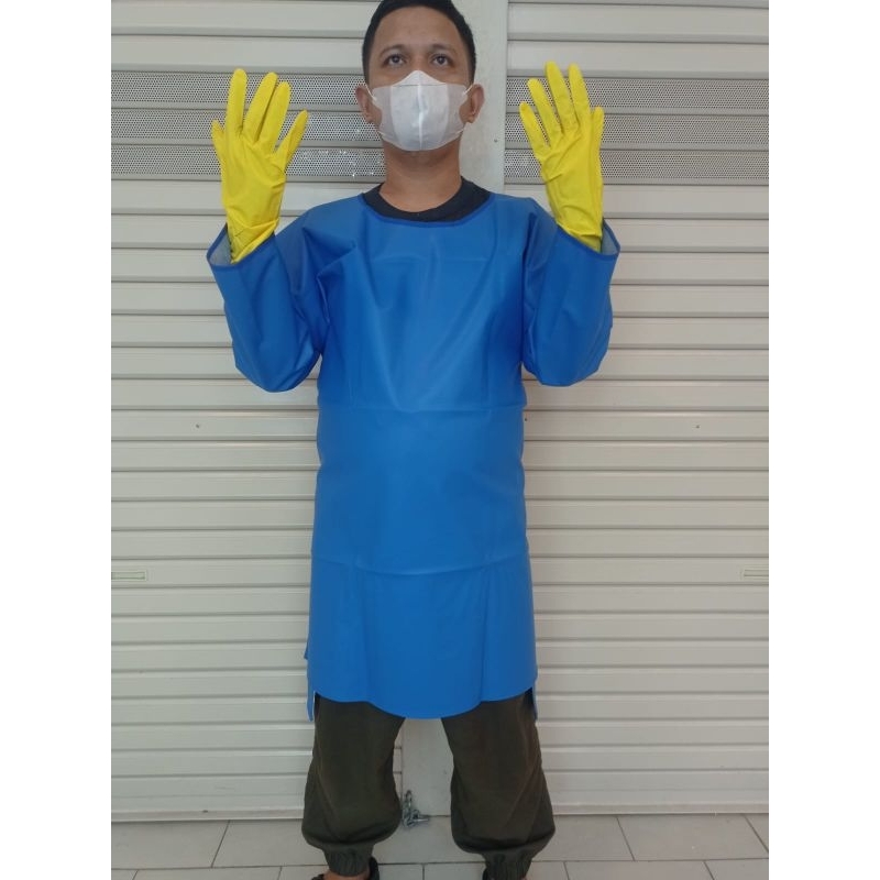 Jual Apron Semprot 2 Sisi PVC BIRU plus Apron Lengan dan Sarung Tangan ...
