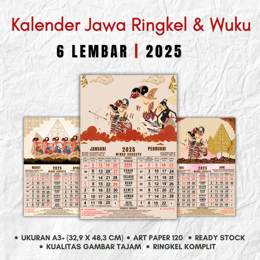 Jual kalender Jawa 2025 Wuku & Ringkel ukuran A3+ /Kalender jawa 2025 ...
