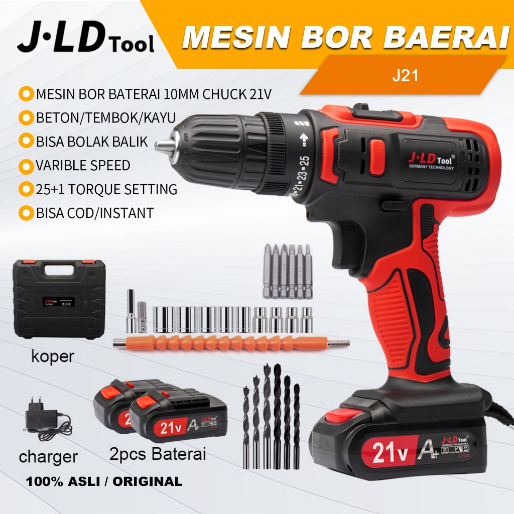 Jual JLD 21V mesin bor baterai set bor cas 10mm bor tangan bor tanpa ...