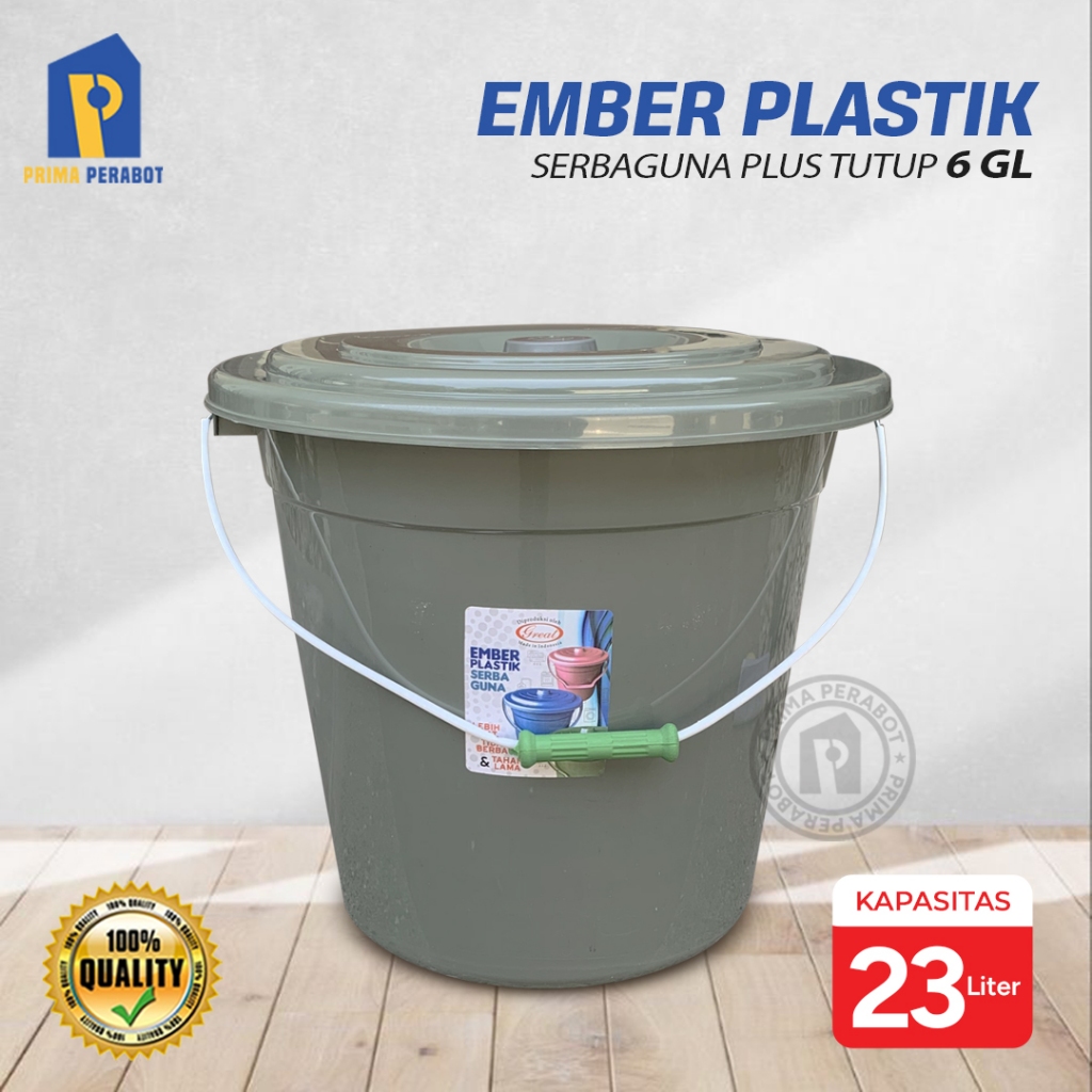 Jual Ember Air 6 GL Ember Plastik Abu 23 Liter Plus Tutup | Shopee ...