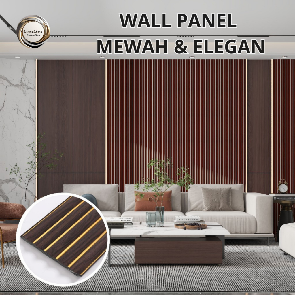 Jual [120x12mm 2.9M ]Wallpanel Wood Wall Panel PVC Motif Kayu List Gold ...