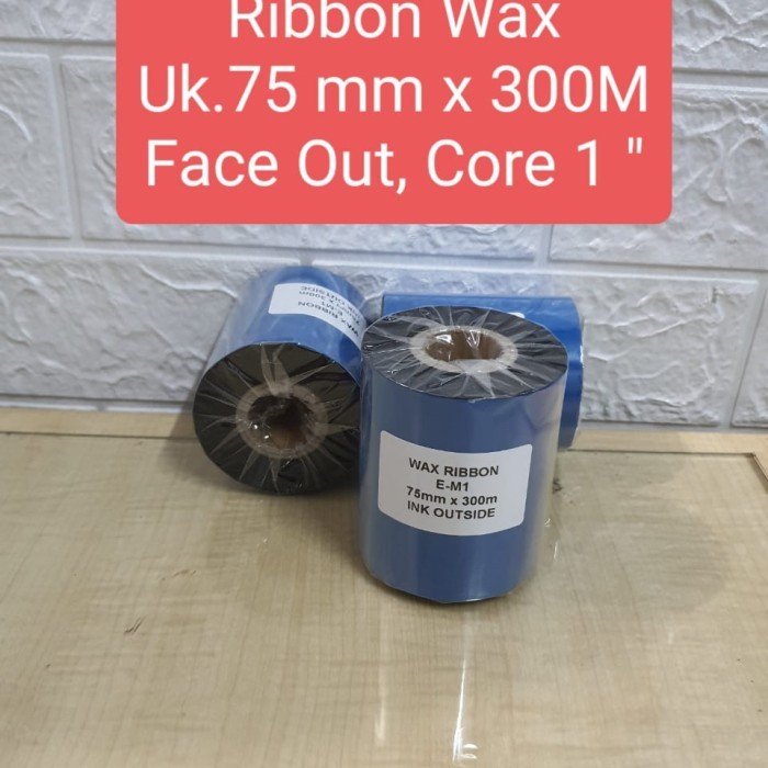 Jual RIBBON BARCODE PRINTER UK. 75MMx300M WAX STANDART FACE OUT CORE 1 ...