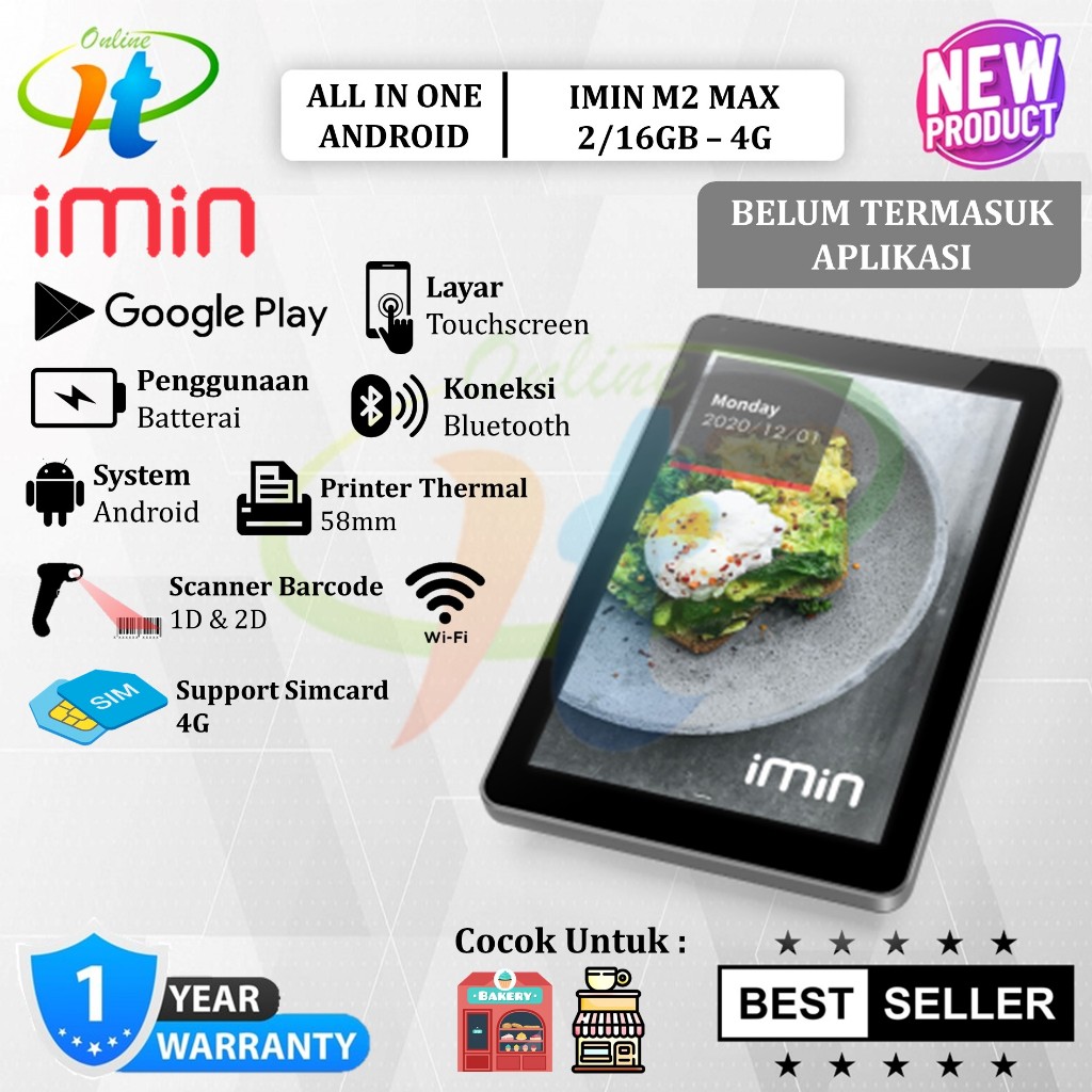 Jual Imin M2 Max Mesin Kasir Android Portable M2 Max 2/16 GB Android 11 All in One Pos ...