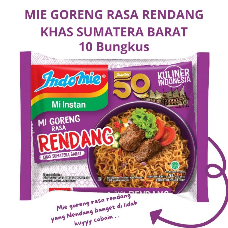 Jual MIE INDOMIE GORENG RASA RENDANG 10 BUNGKUS, MIE INSTAN GORENG ...
