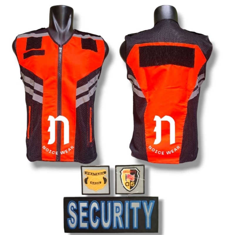 Jual Rompi Security a5 Terbaru Hitam Oren Bahan Jala Taslan Bonus Nama ...