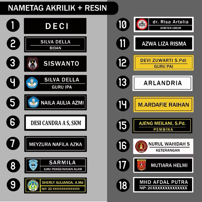 Jual NAMETAG MURAH/NAMETAG ASN/NAMETAG SISWA/NAMETAG DOKTER | Shopee ...