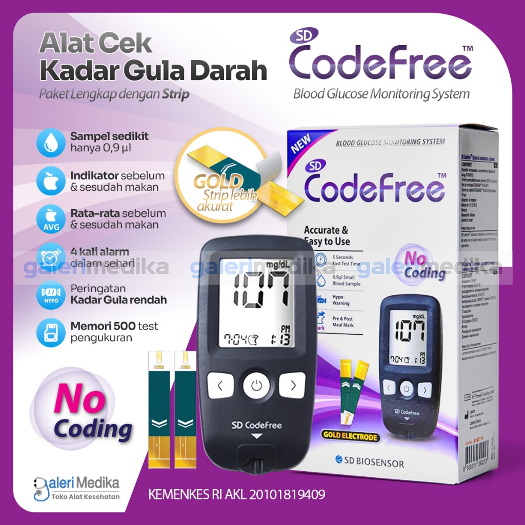 Jual Alat Cek Gula Darah SD Biosensor CodeFree Kits - Glukometer / Glukosa Meter / Glucose Meter ...