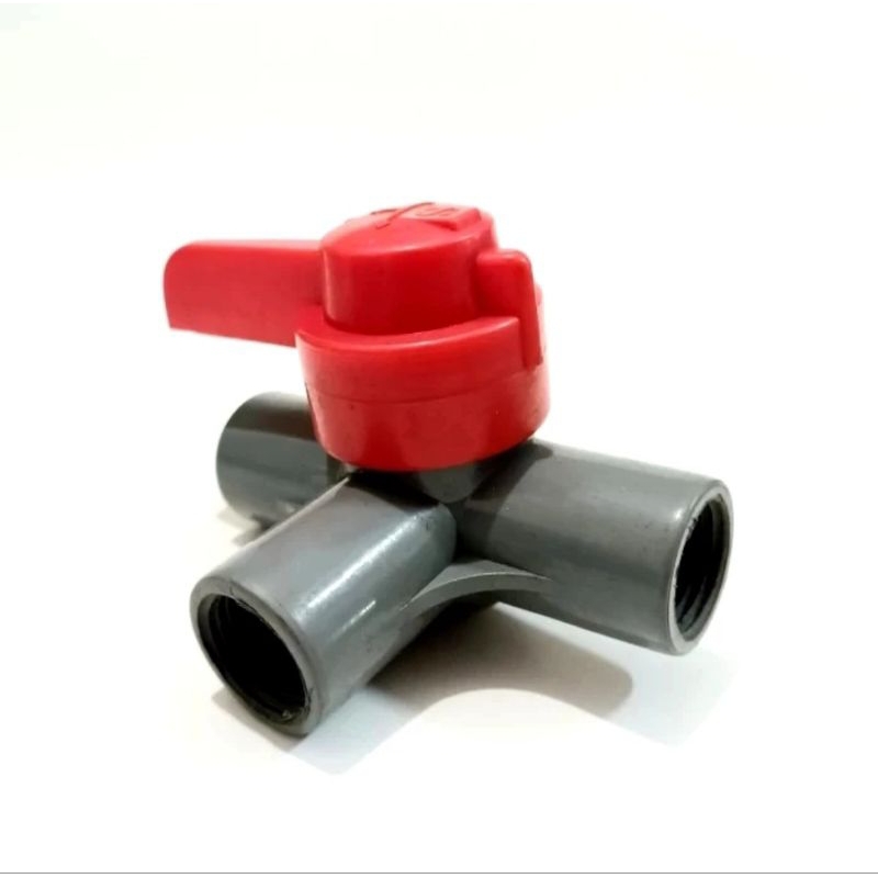 Jual Ball Valve 1/2 inch Drat Dalam 3 Way - Ball Valve PVC 1/2" Cabang ...