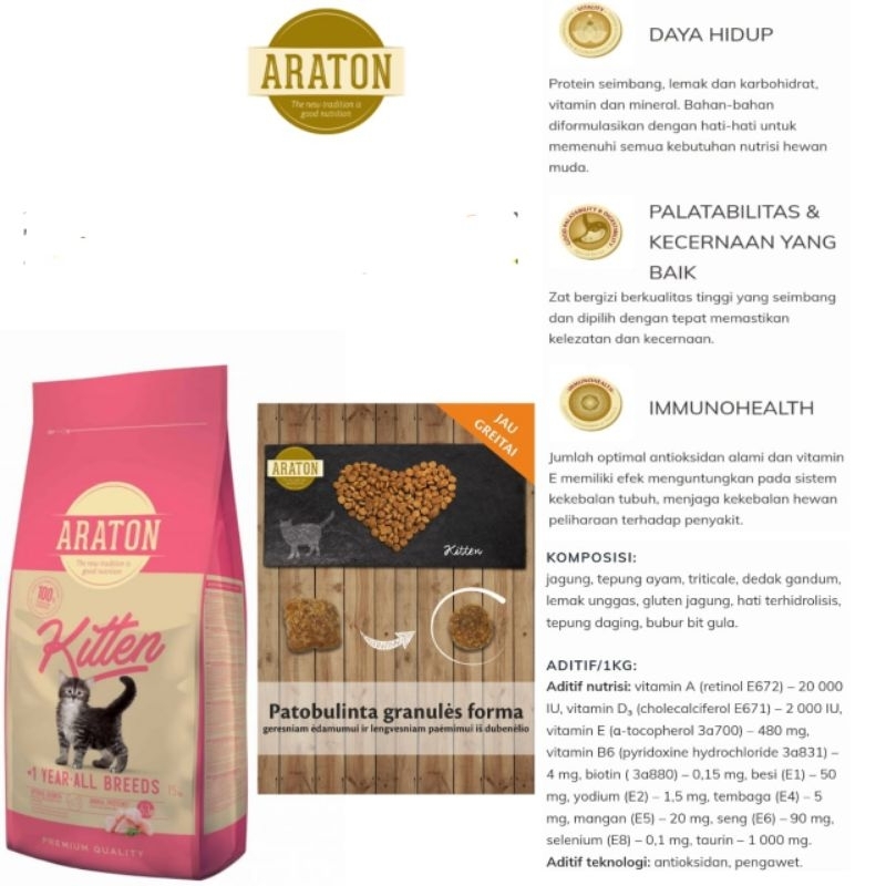 Jual ARATON Cat Food Kitten 15kg Makanan Anakan kucing 15kg | Shopee ...