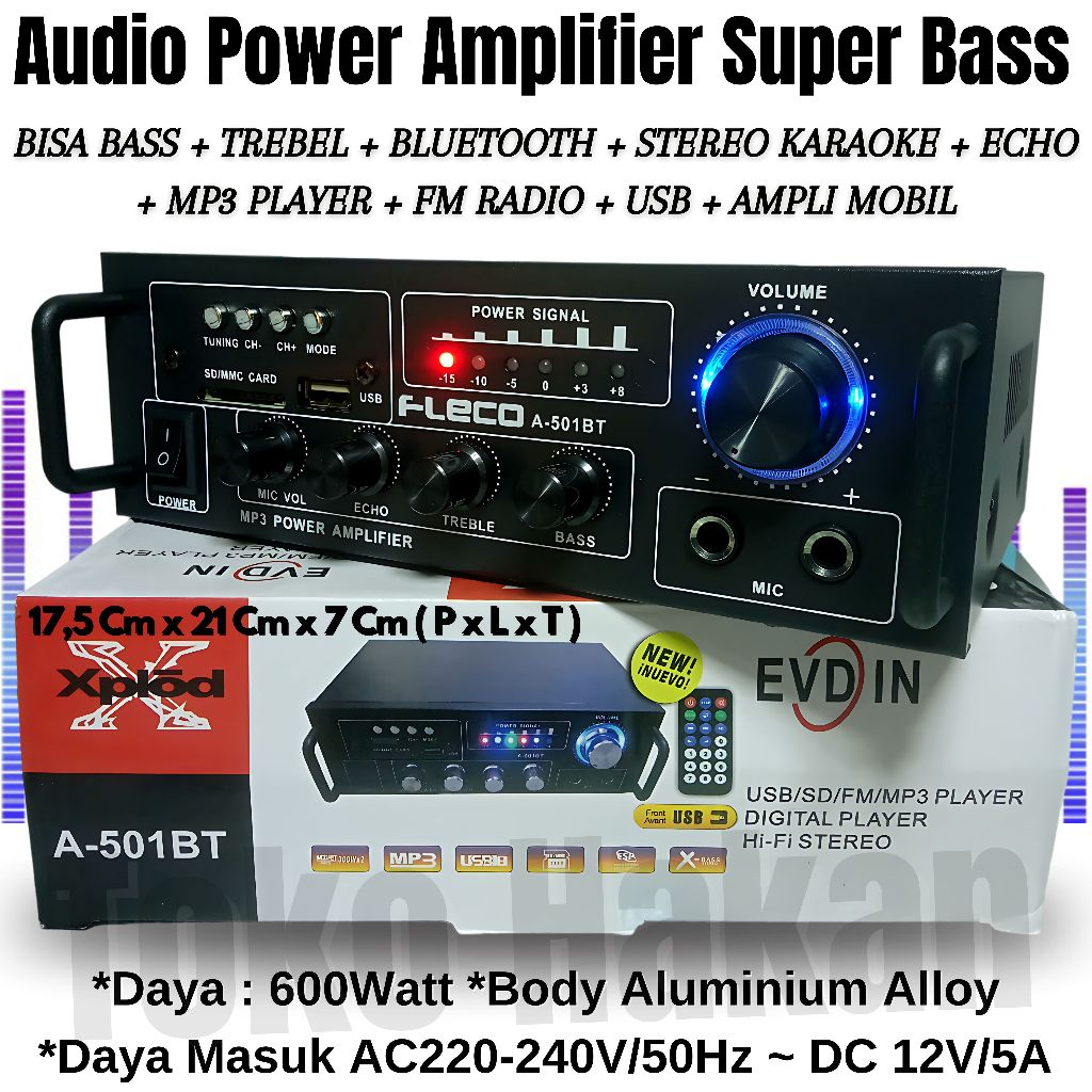 Jual Amplifier Bluetooth Fleco A-501BT 600W BISA BASS + TREBEL ...