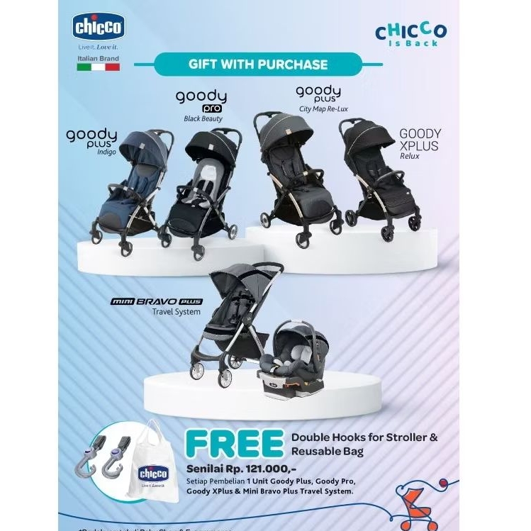 Jual Chicco - Goody Pro Stroller Cabin Size Black Beauty Free Double Hooks | Shopee Indonesia