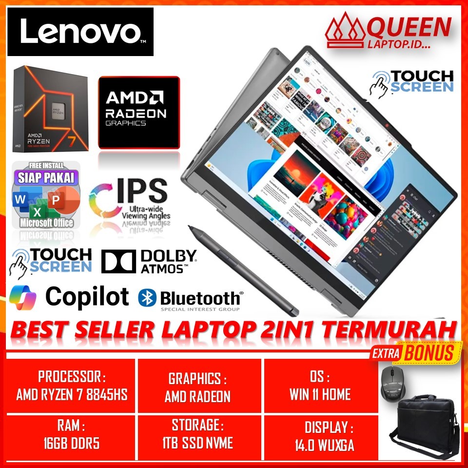 Jual LENOVO IDEAPAD 5 2IN1 TOUCHSCREEN AMD RYZEN 7 8845HS RAM 16GB SSD 1TB 14.0 WUXGA IPS ...