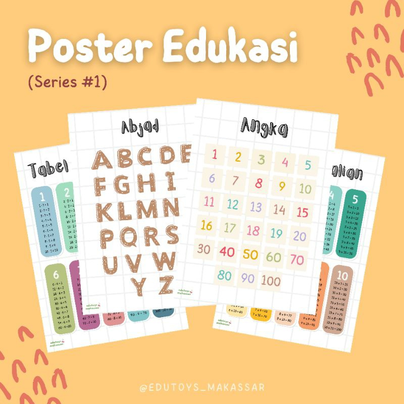 Jual Poster Gambar Edukasi A3 Series #1 Abjad Angka Bilangan Perkalian ...