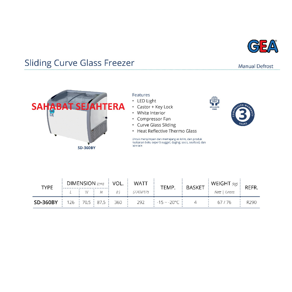 Jual GEA Sliding Curve Glass Freezer SD-360BYR Freezer Sliding Kaca | Shopee Indonesia