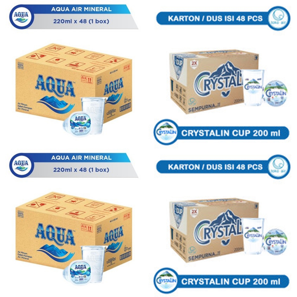 Jual x1 Karton CRYSTALIN 220mL gelas cup | AQUA 220mL gelas cup AMDK ...