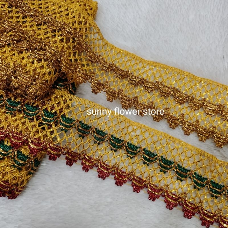 Jual RENDA GOLD 2 LINE LEBAR 7 CM ISI 10YARD | Shopee Indonesia