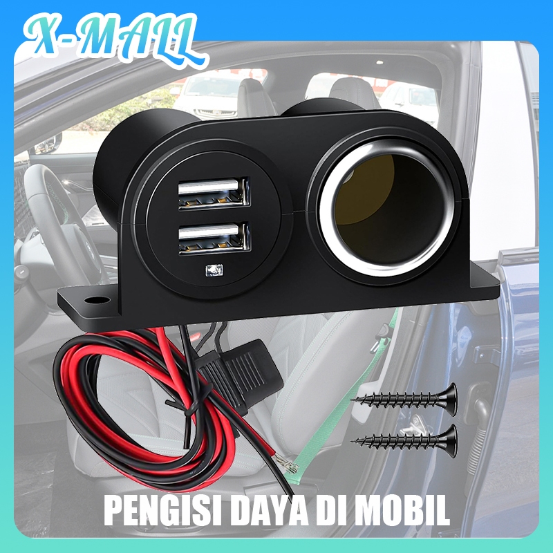 Jual Adapter Charger Mobil 2 USB Port + Cigarette Lighter Plug Adapter ...