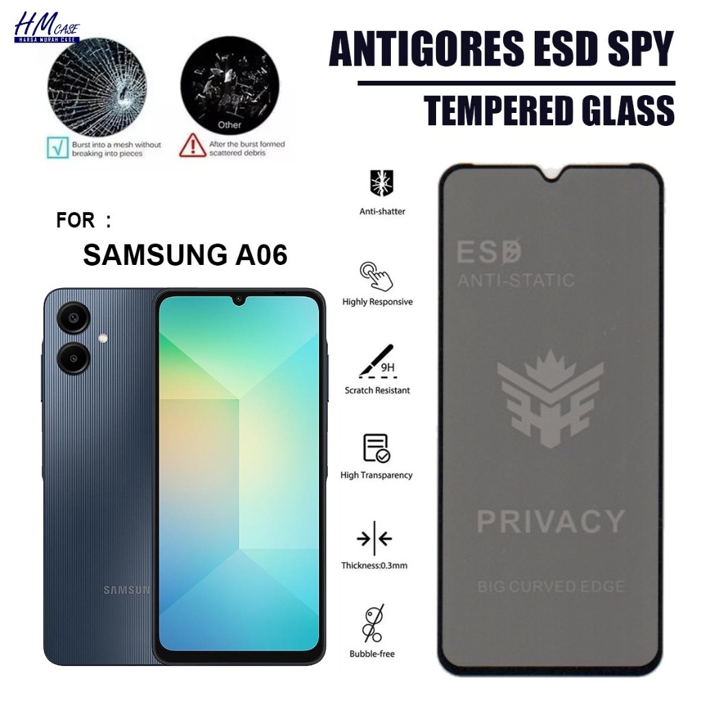 Jual Tempered glass Anti Static ESD SPY Anti Intip Premium Full Layar Antigores Spy Samsung A06 ...